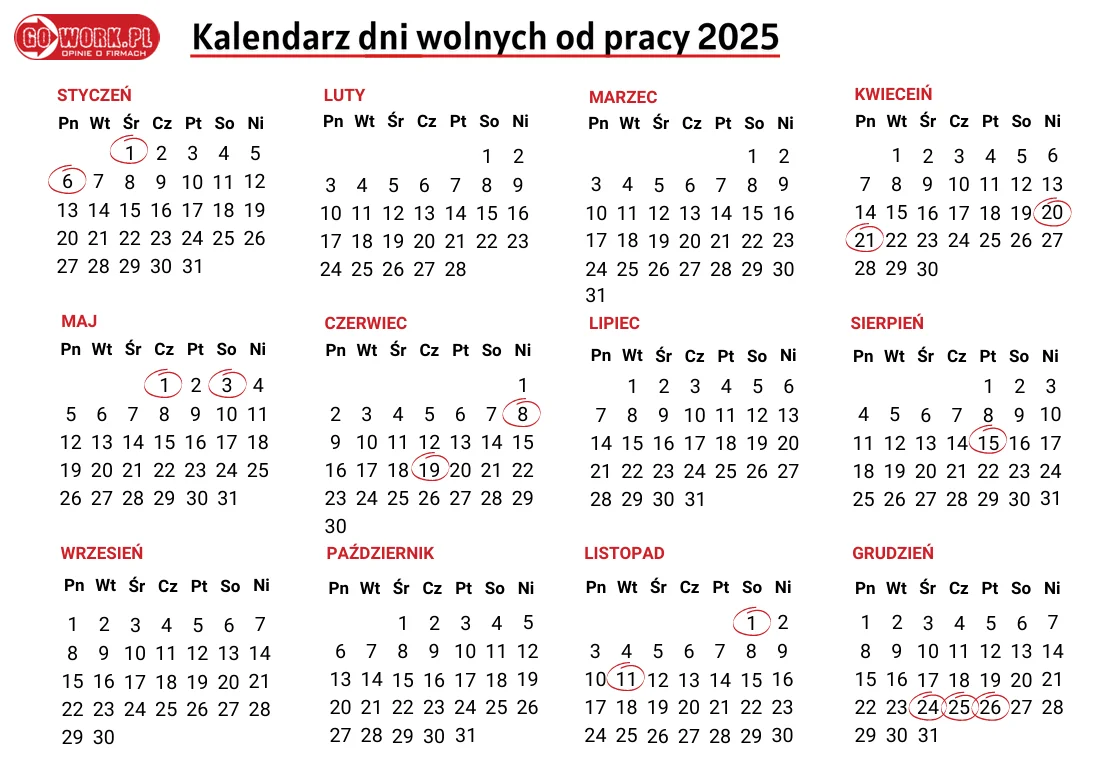Dni wolne od pracy 2025 - kalendarz świąt. Co z Wigilią? - Poradnik ...